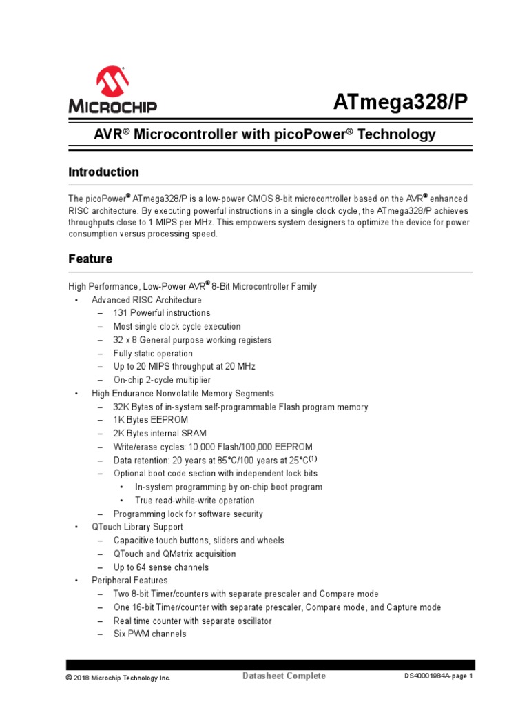 ATmega328 - P AVR MCU With PicoPower Technology Data Sheet 40001984A | PDF | Microcontroller ...