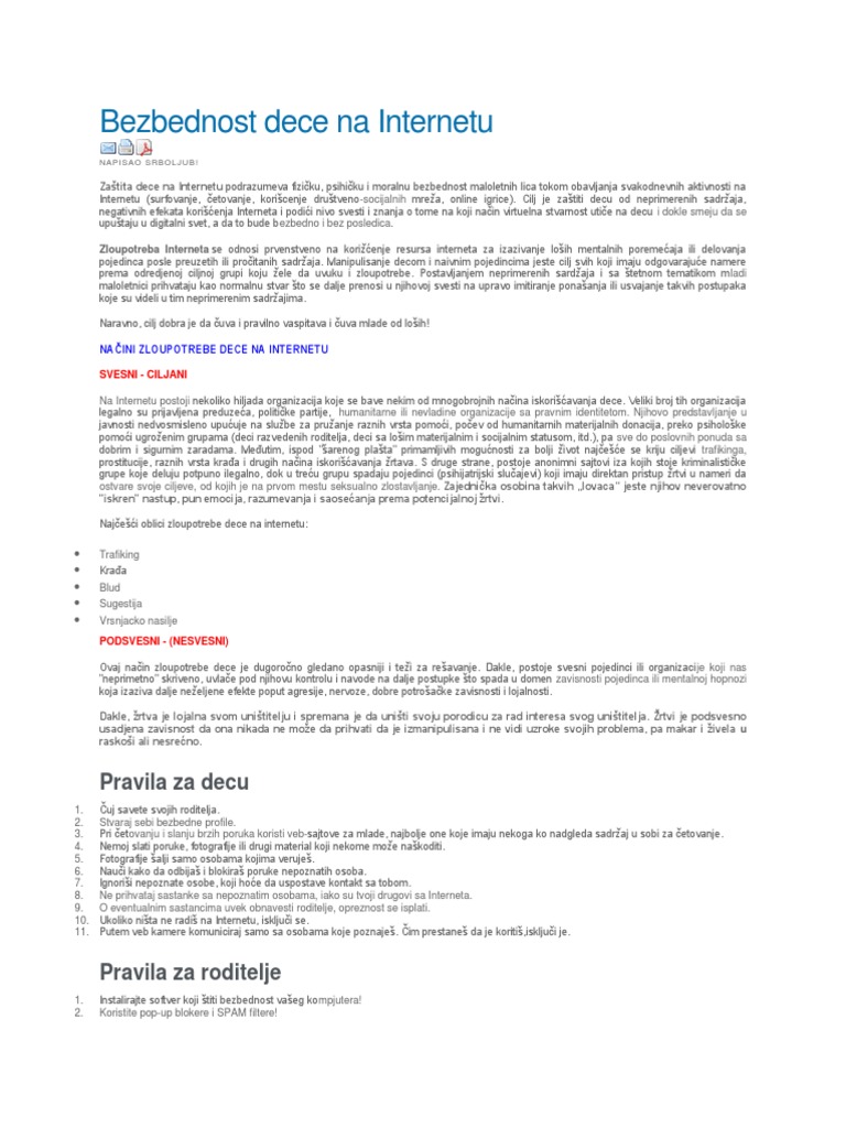 Bezbednost Dece Na Internetu | PDF