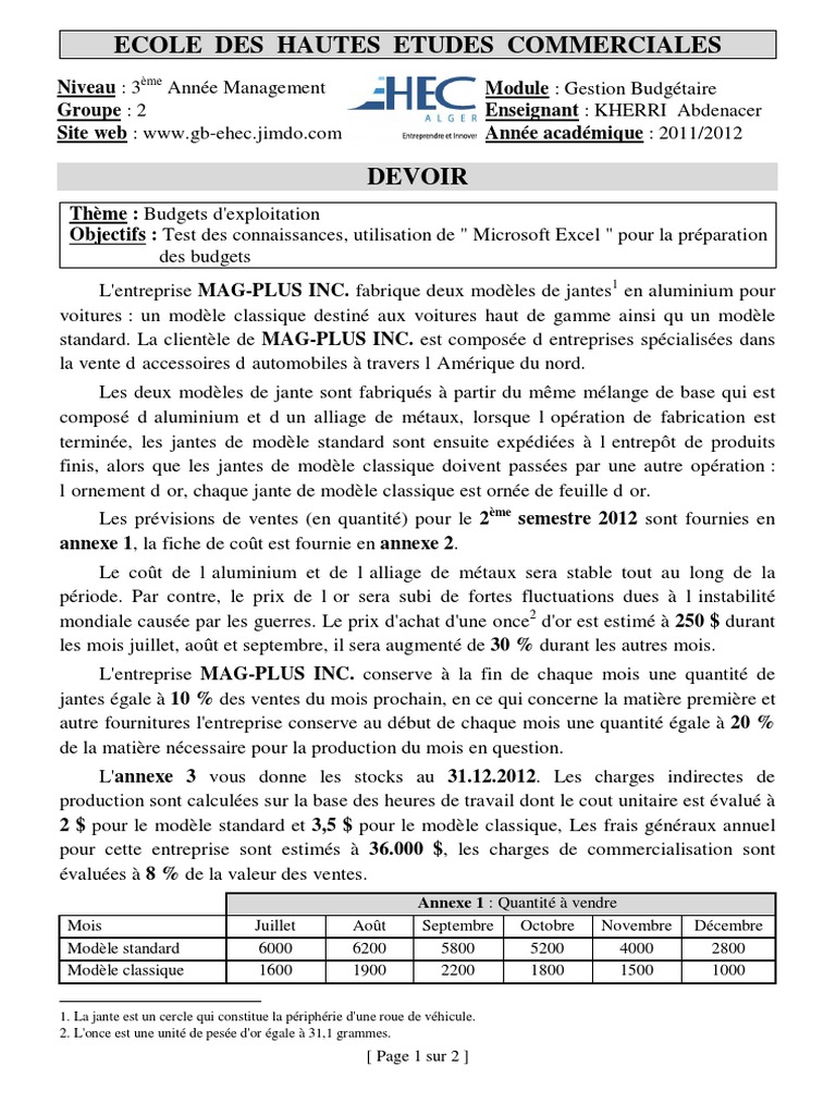 Devoir | PDF | Or | Voitures