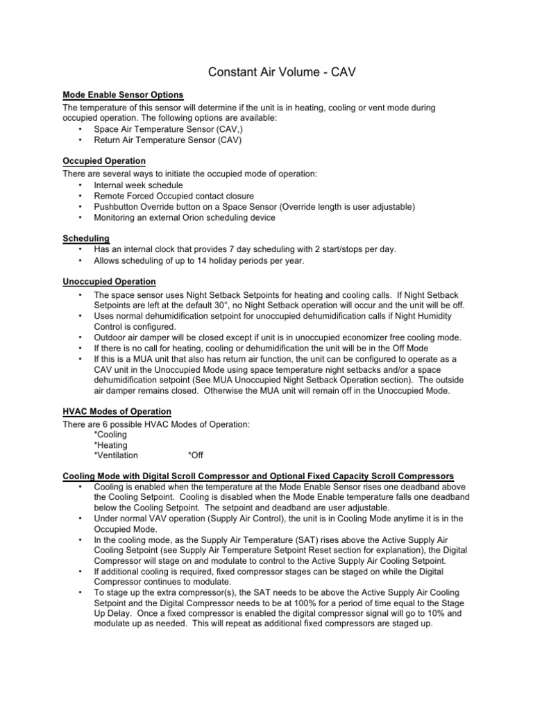 Constant Air Volume - CAV: Mode Enable Sensor Options | PDF | Hvac ...