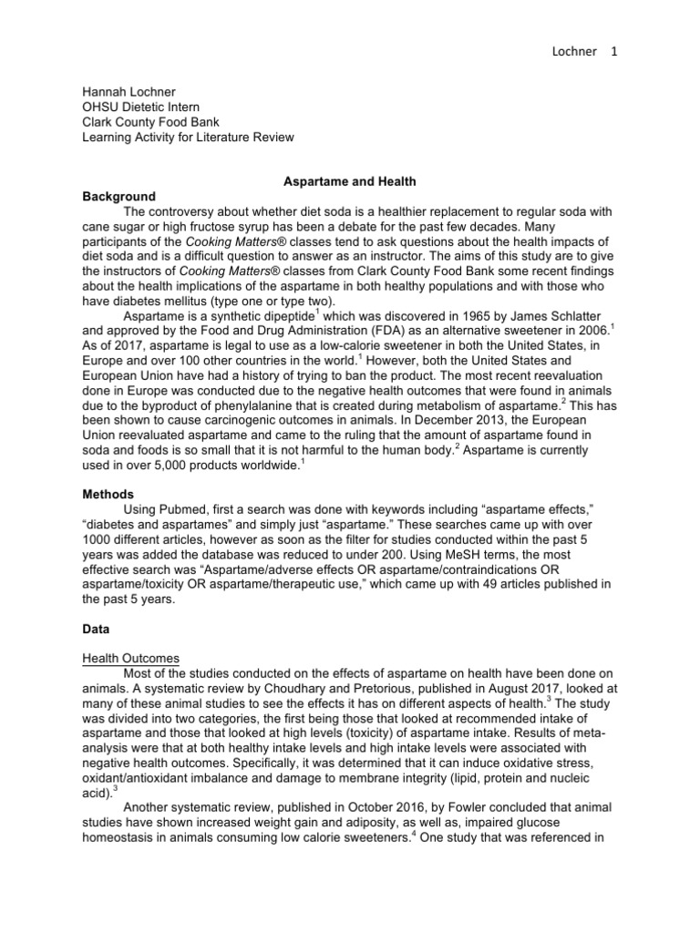 Lochner Literaturereview Aspartame | PDF | Sugar Substitute | Sugar