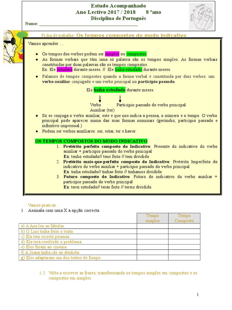 Estudo Acompanhado: Os tempos compostos do modo Indicativo | PDF ...