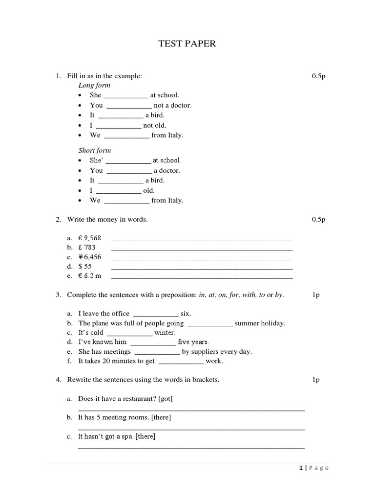 Analysis of an English Language Test Paper Containing a Variety of ...