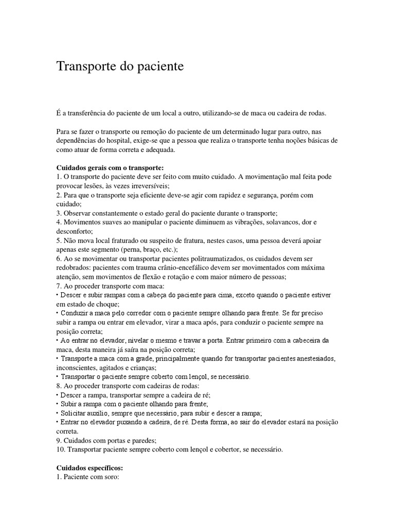 Transporte Do Paciente | Download grátis PDF | Transporte ...
