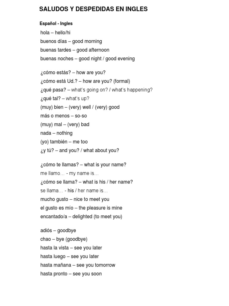 Lista De Saludos Y Despedidas