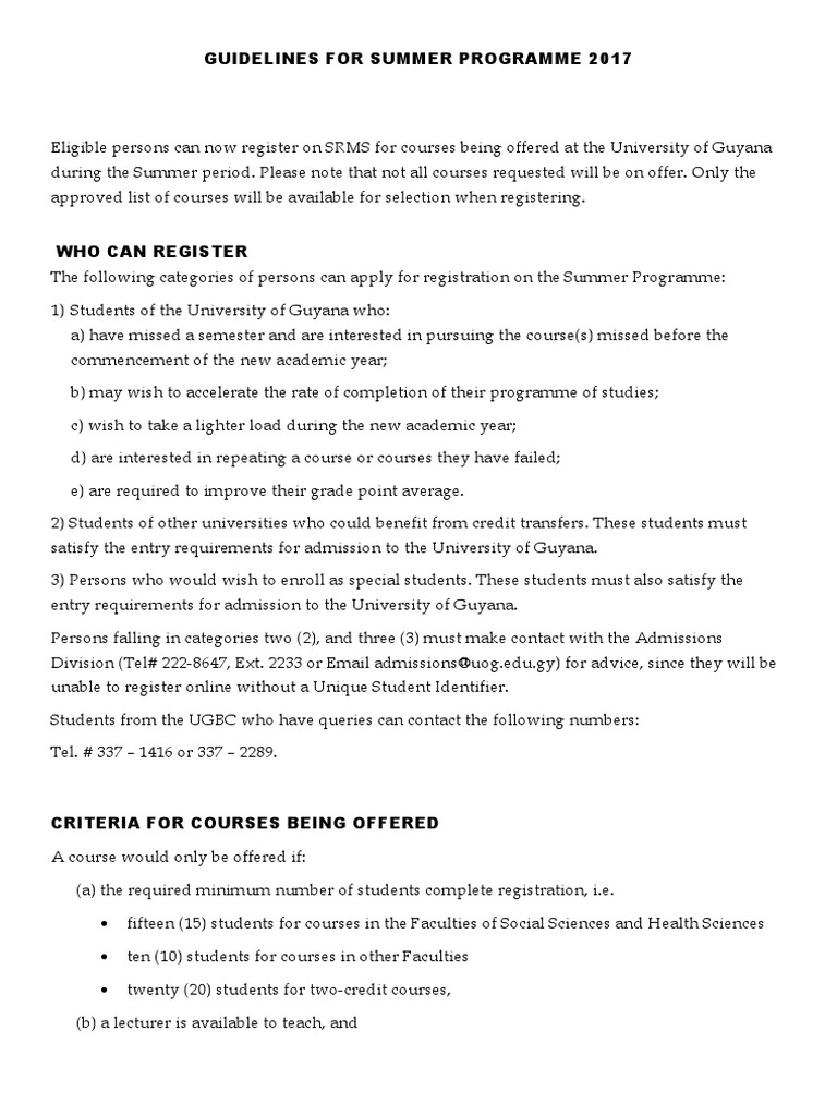 Summer Programme Registration Guidelines 2017 | PDF | University And ...