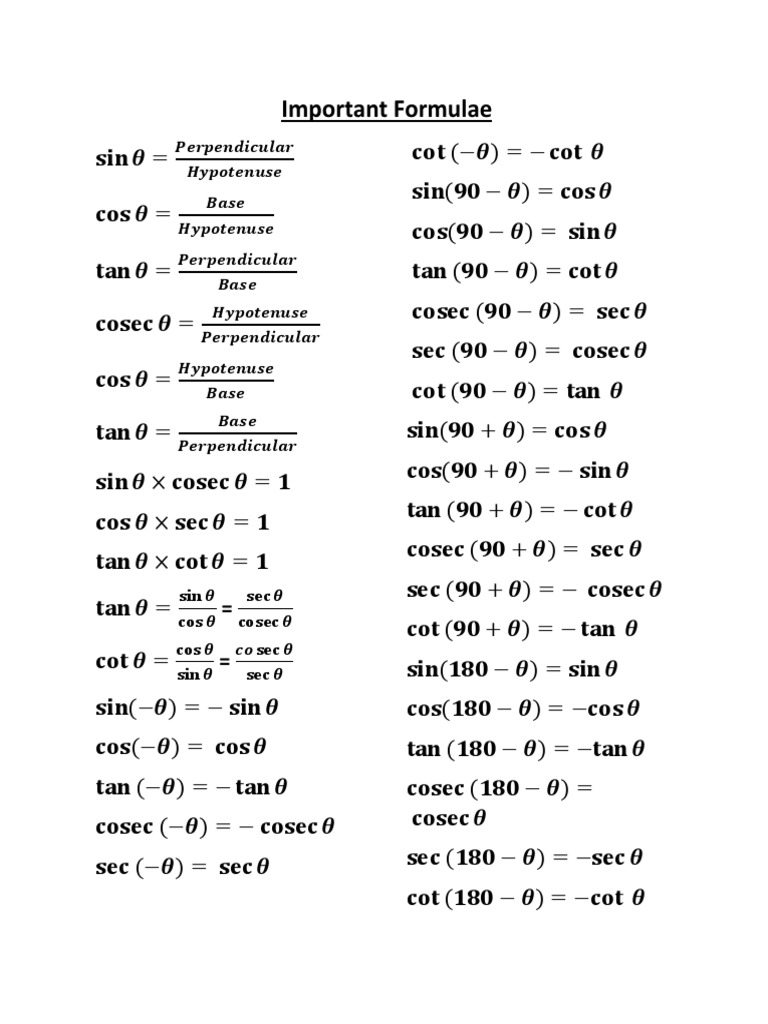 Trigonometry Formulae | PDF | Combinatorics | Trigonometric Functions