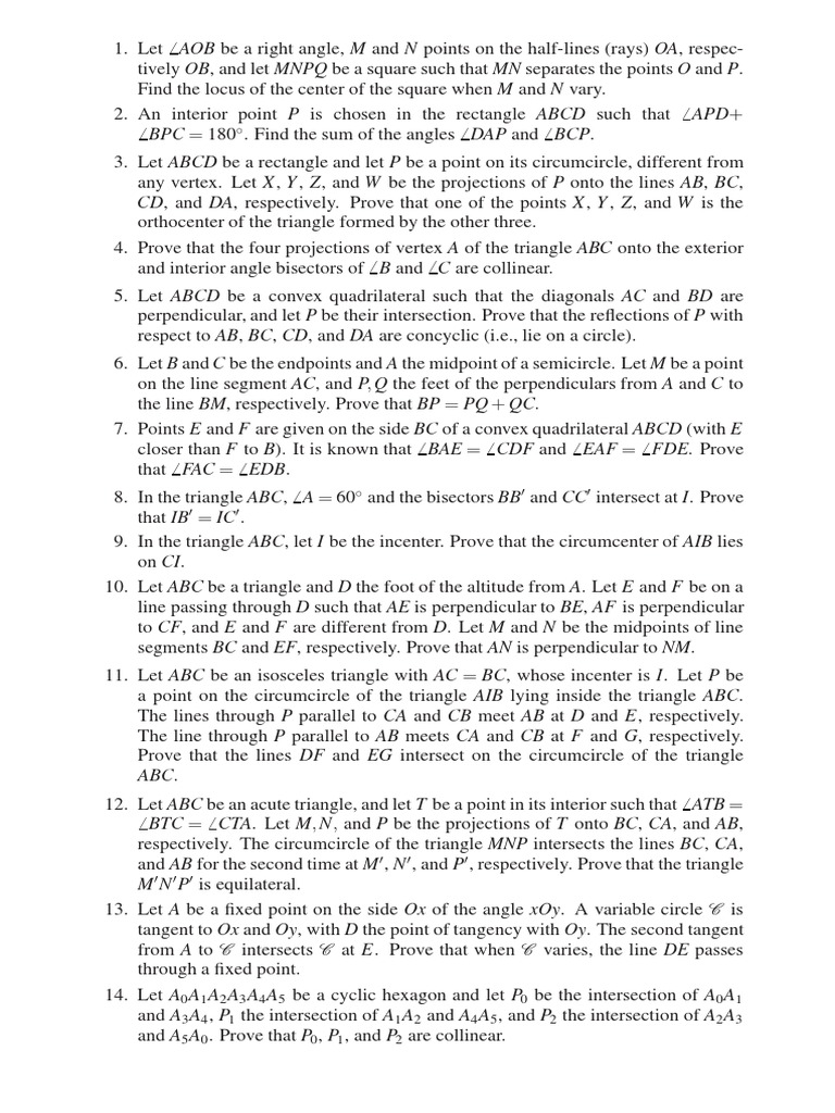 Advanced Geometry Problems | PDF | Triangle | Perpendicular