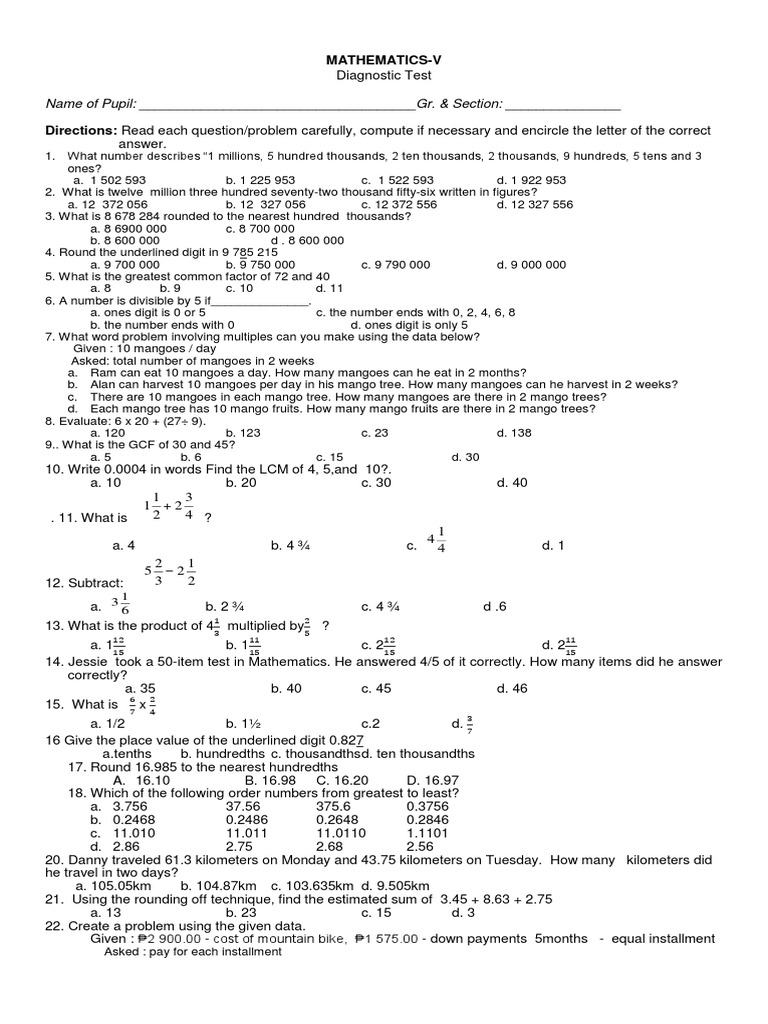 Diagnostic Test 2018 | PDF | Percentage | Celsius