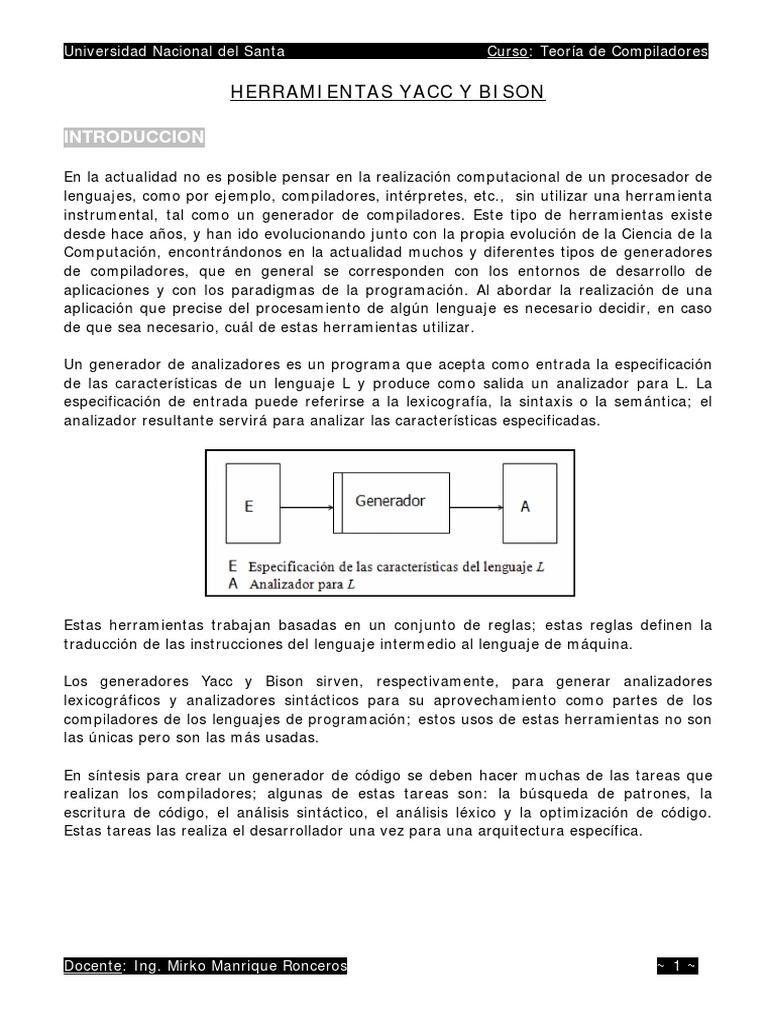 Sesion II 3u Herramienta Yacc y Bison | PDF | Compilador | Lenguaje de ...