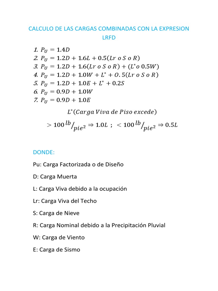 Calculo de Las Cargas Combinadas Con La Expresion LRFD | PDF | Naturaleza