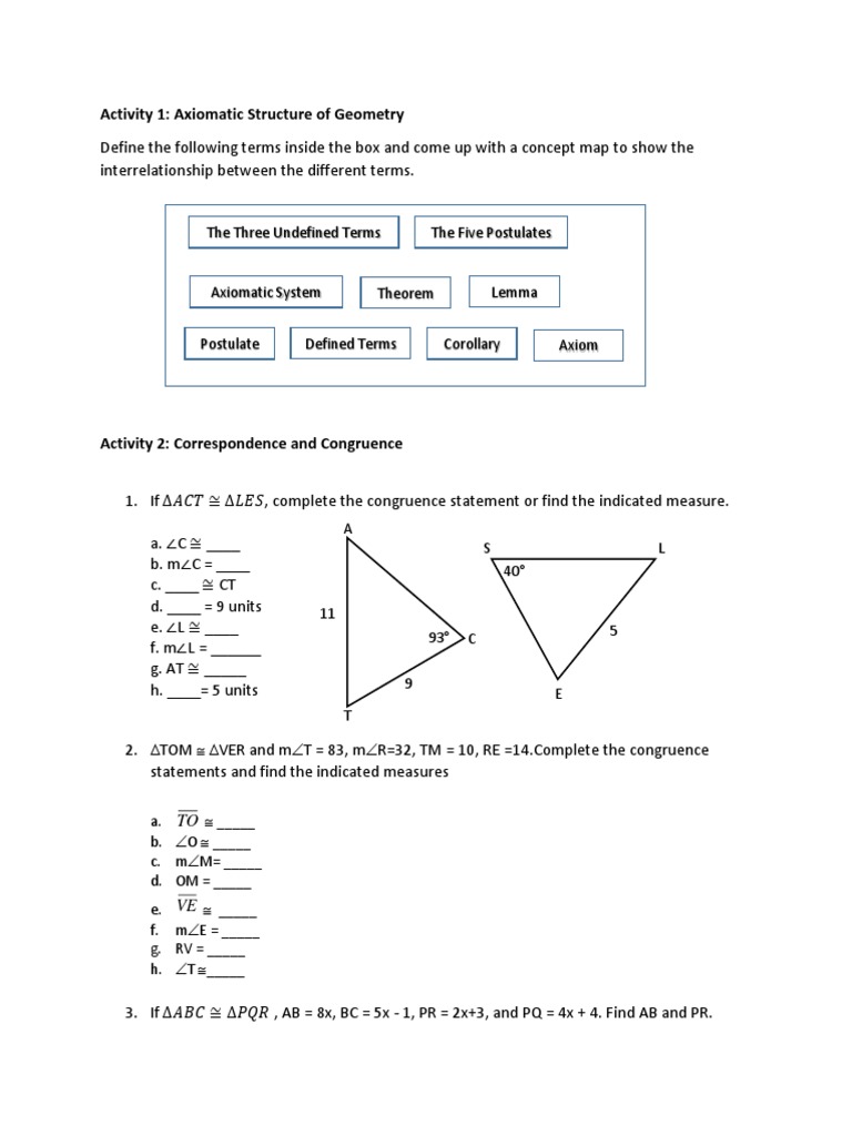 Activity Sheets Grade 8 Geometry C | PDF | Triangle | Euclidean Plane ...