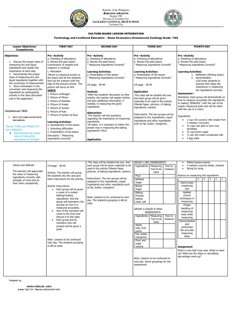 Lesson Plan Integration | PDF | Baking | Butter