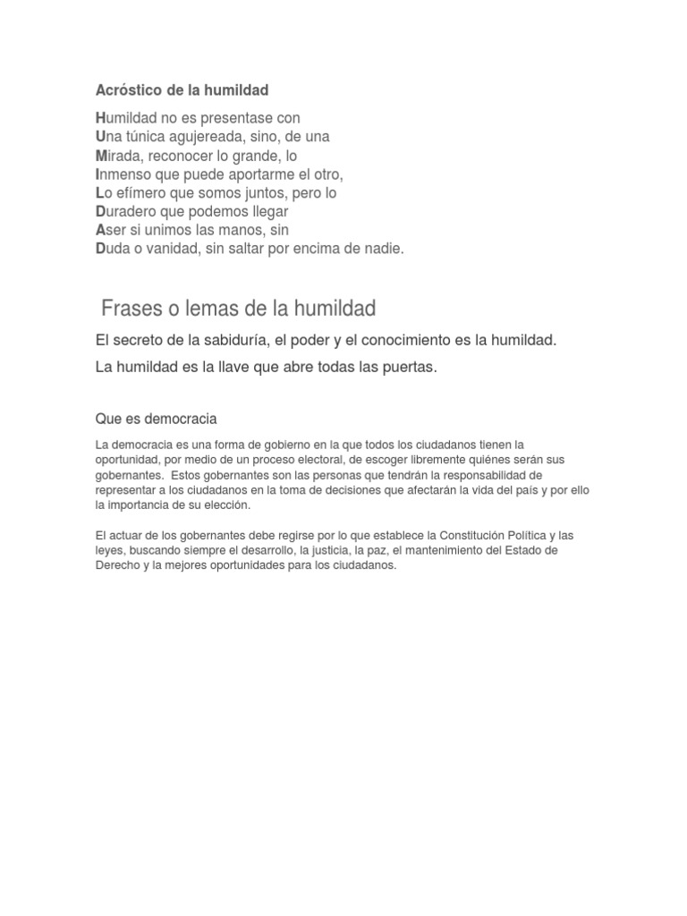 Acróstico de La Humildad | PDF