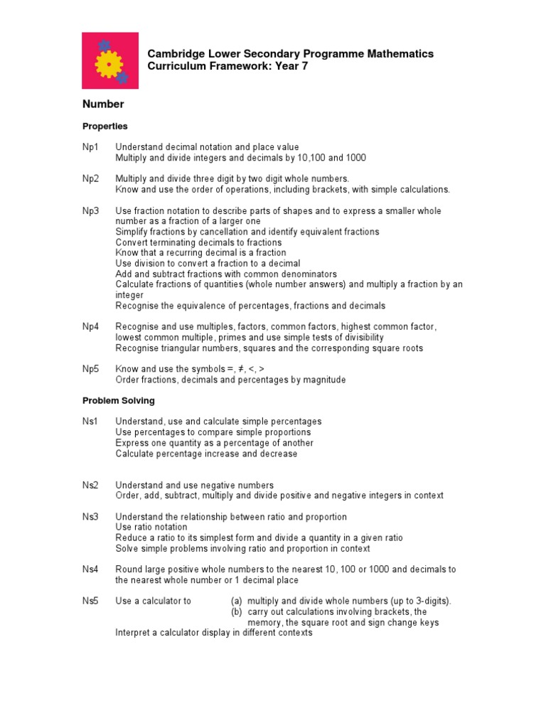 Year 7 Cambridge Maths Curriculum Overview | PDF | Fraction ...
