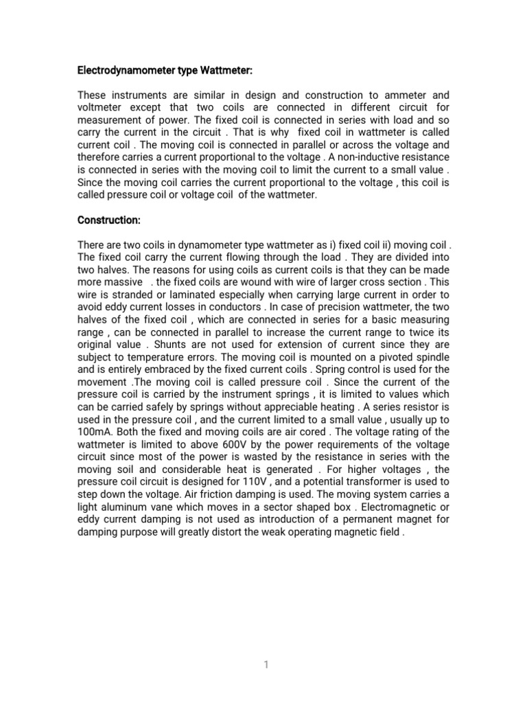 Electrodynamometer Type Wattmeter | PDF | Inductor | Inductance