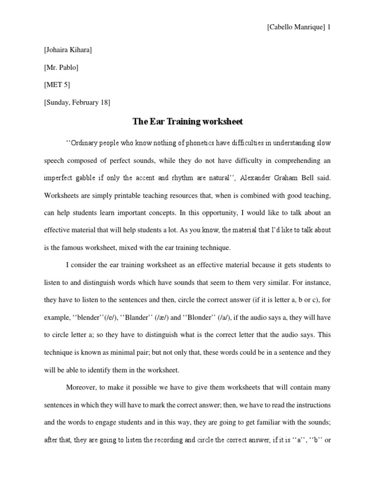 The Ear Training Worksheet | PDF | Pedagogy | Human Communication