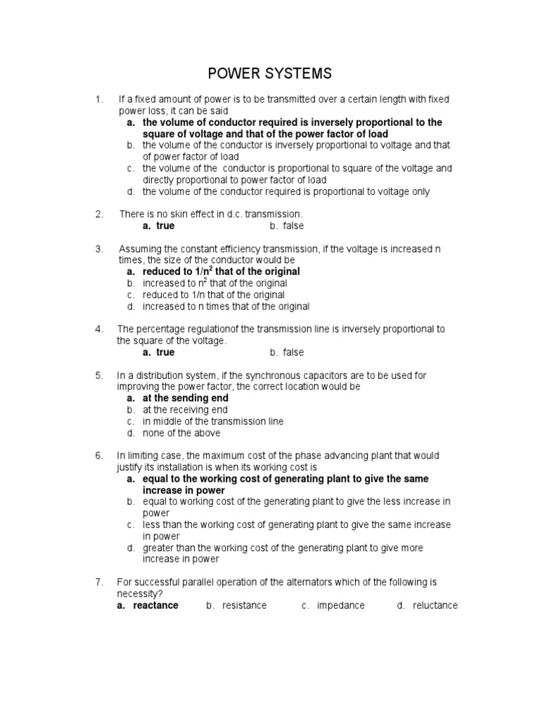 Power System Objective Type-Rbc | PDF | Transformer | Relay