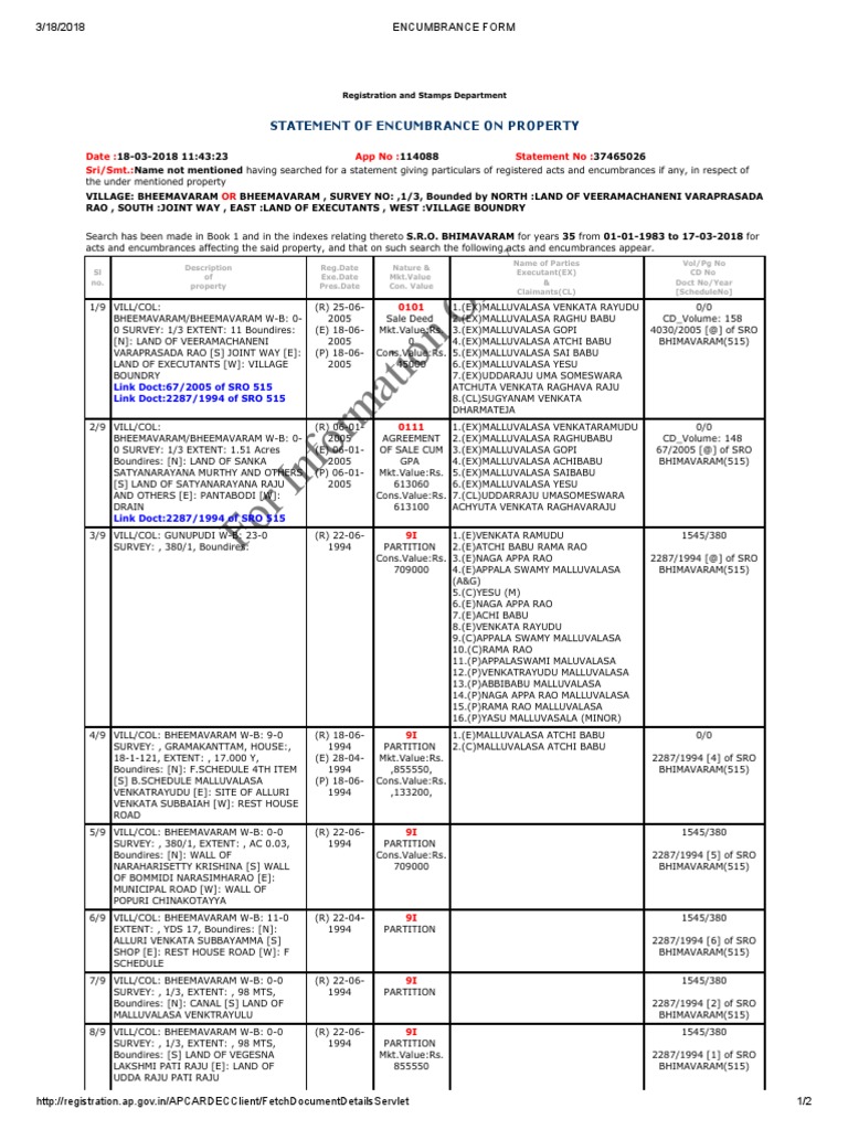 Encumbrance Form | PDF | Property Law | Property
