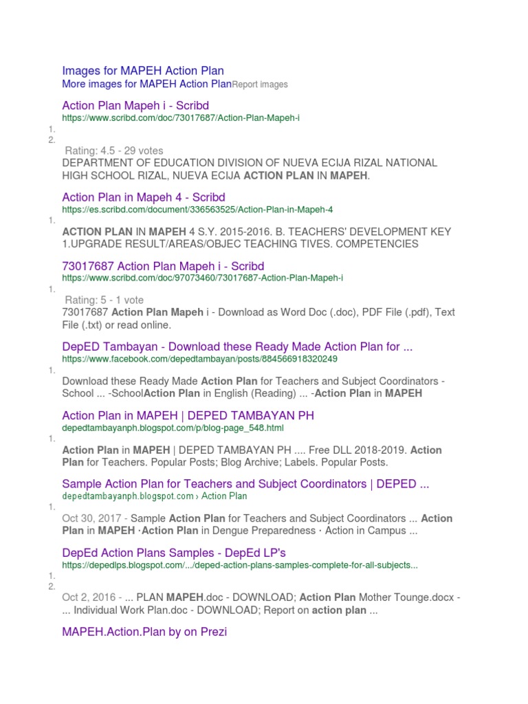 Images For MAPEH Action Plan | PDF