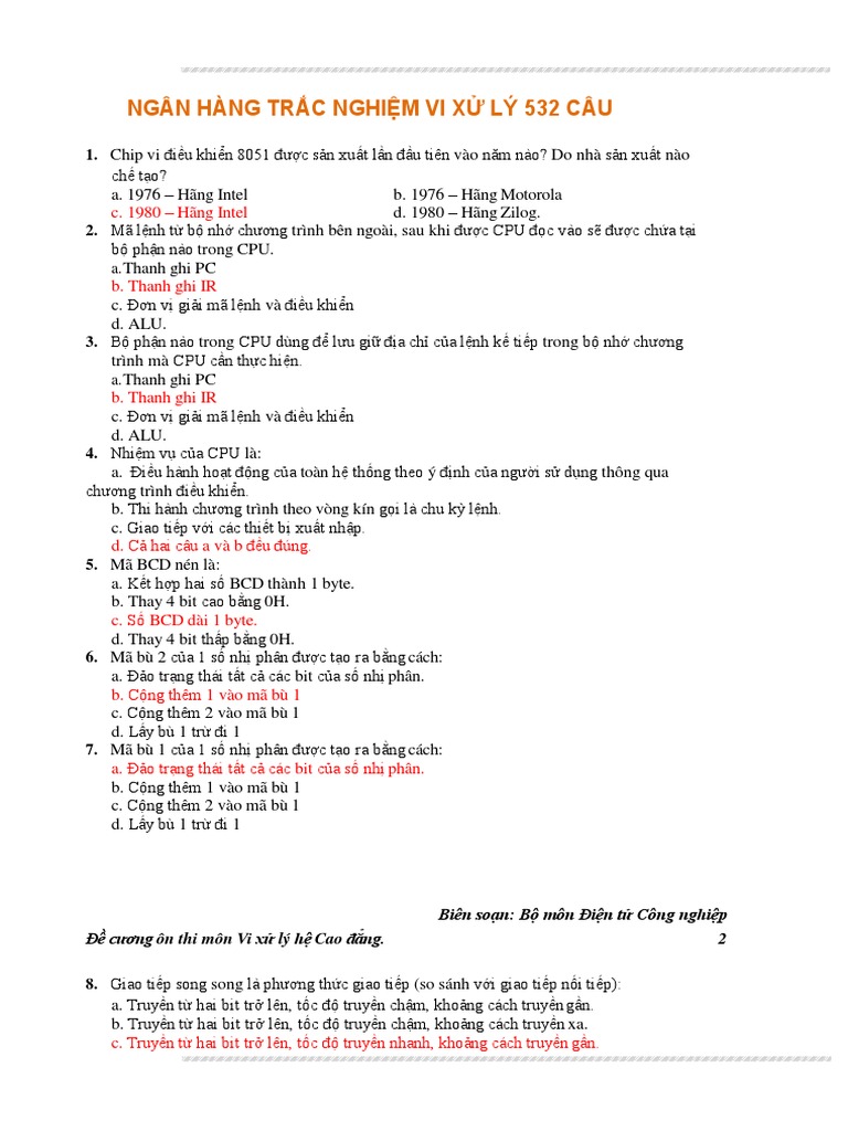 123doc - VN Ngan Hang de Trac Nghiem Vi Xu Ly 500 Cau | PDF