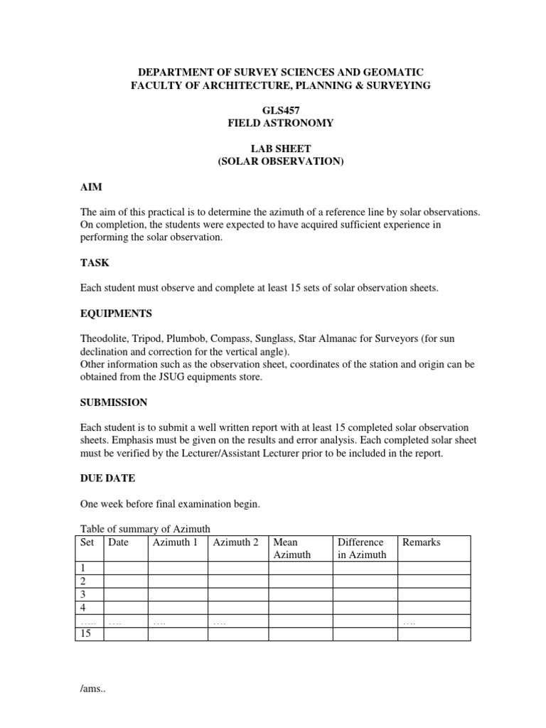 Solar Observation in Field Astronomy | PDF