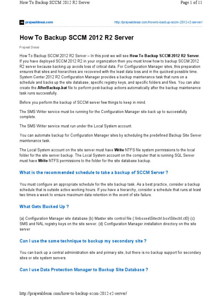 How To Backup SCCM 2012 R2 Server | PDF | Backup | Utility Software