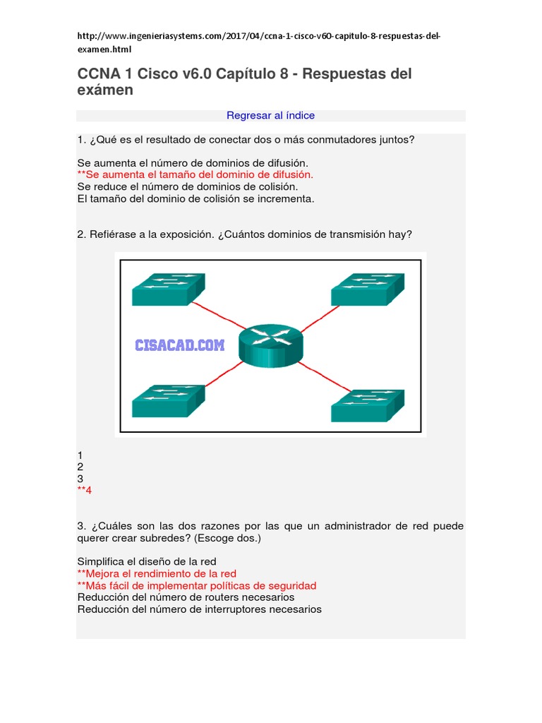 Ccna 1 Cisco V6 0 Capítulo 8 Respuestas Del Exámen Pdf Dirección Ip Red De Arquitectura
