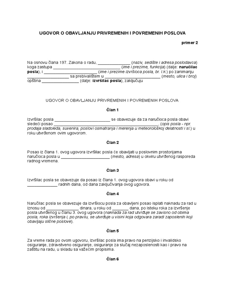 Ugovor o Obavljanju Privremenih I Povremenih Poslova2 | PDF