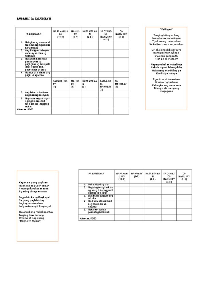Rubriks Sa Talumpati | PDF