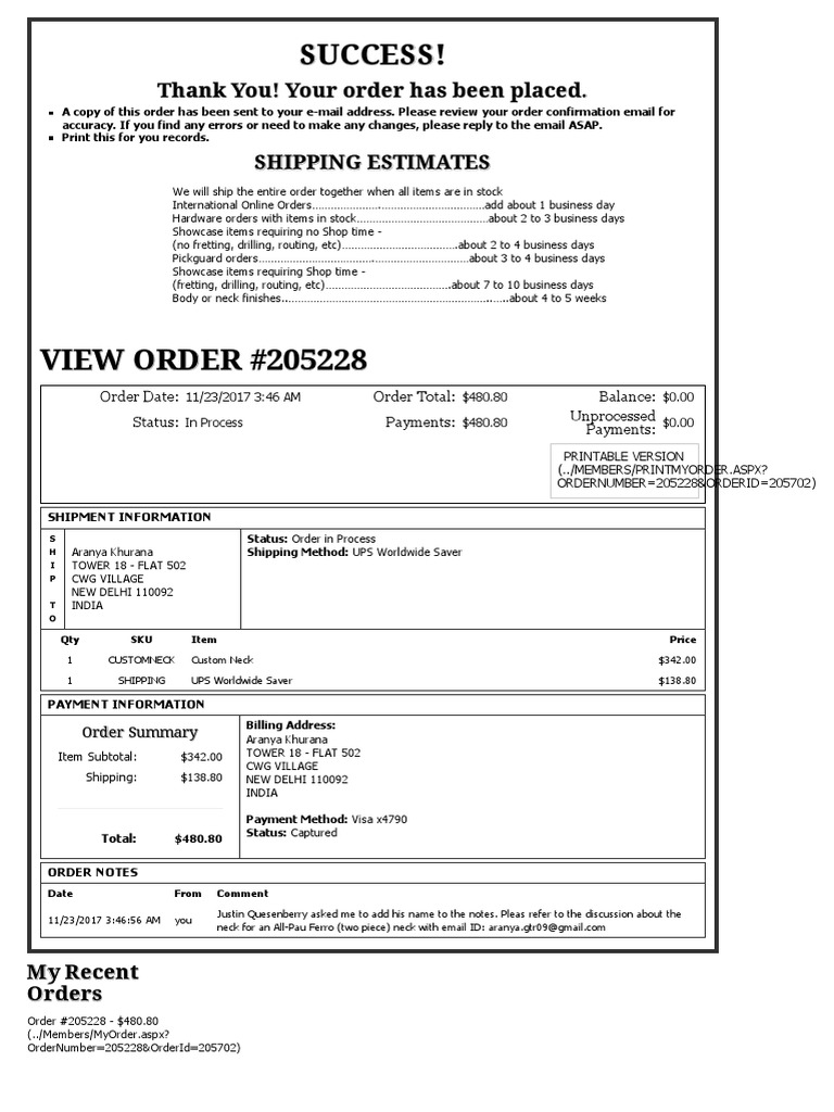 Success!: Thank You! Your Order Has Been Placed | PDF | Business