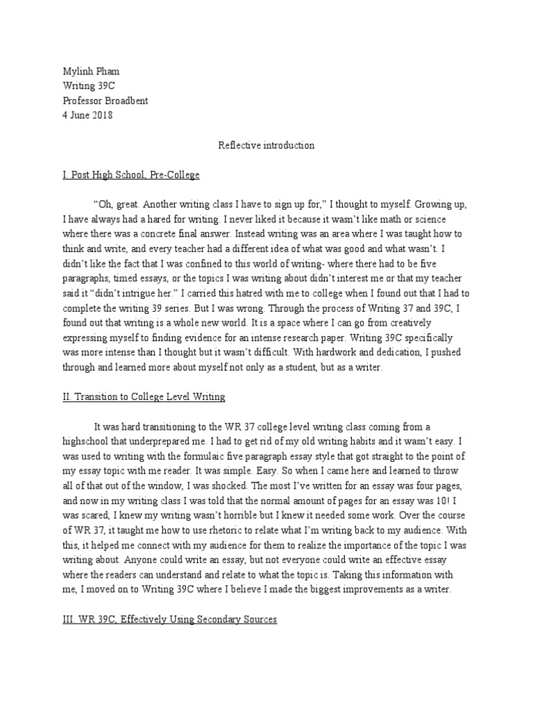 E-Portfolio Reflective Intro | PDF | Essays | Beauty