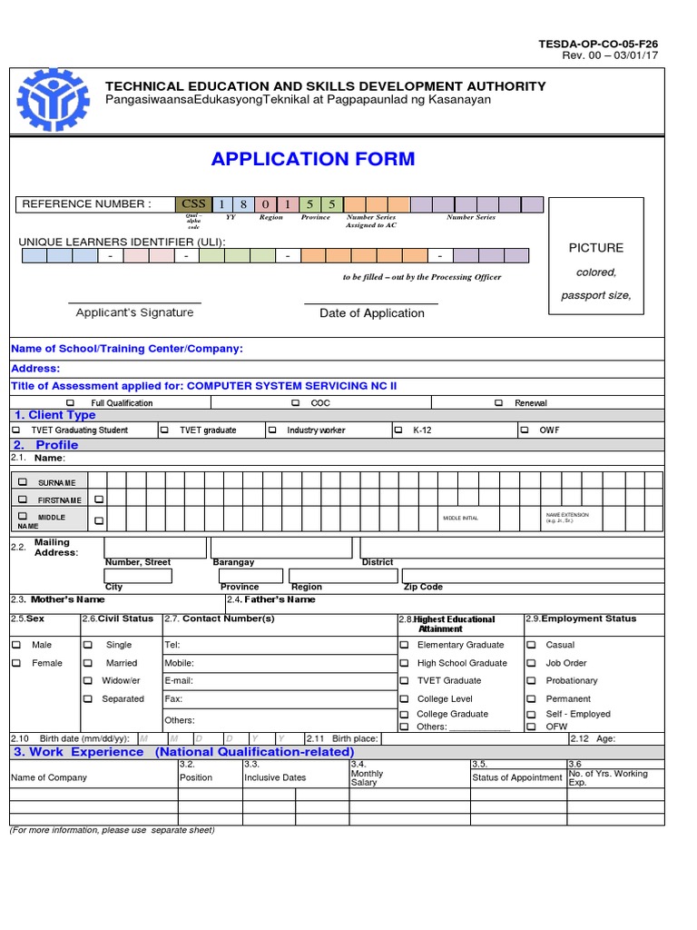Application Form: Technical Education and Skills Development Authority ...