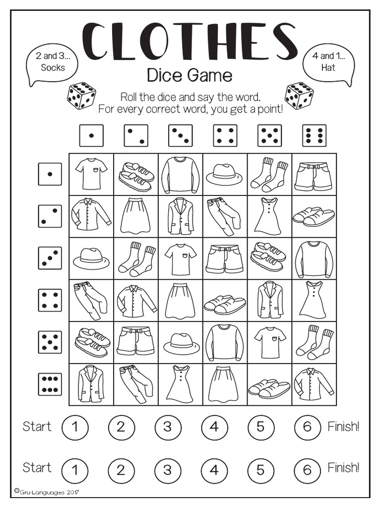 Play a dice word game with clothes and objects | PDF