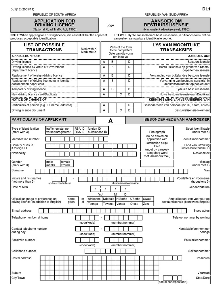 DL1 Driving Licence Application Form | PDF | Identity Document | Driver ...