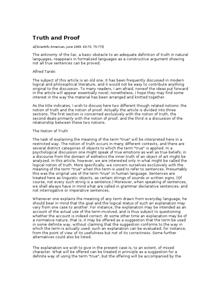Truth and Proof | PDF | Mathematical Proof | Axiom