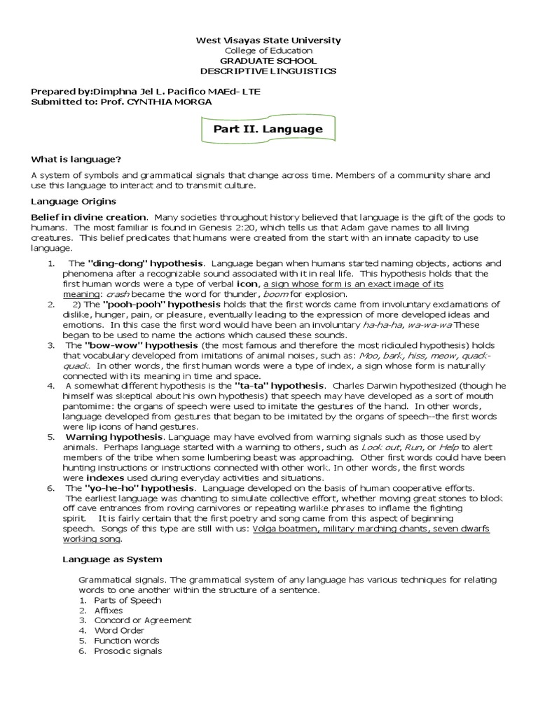 What Is Language Handout | PDF | Preposition And Postposition | Verb