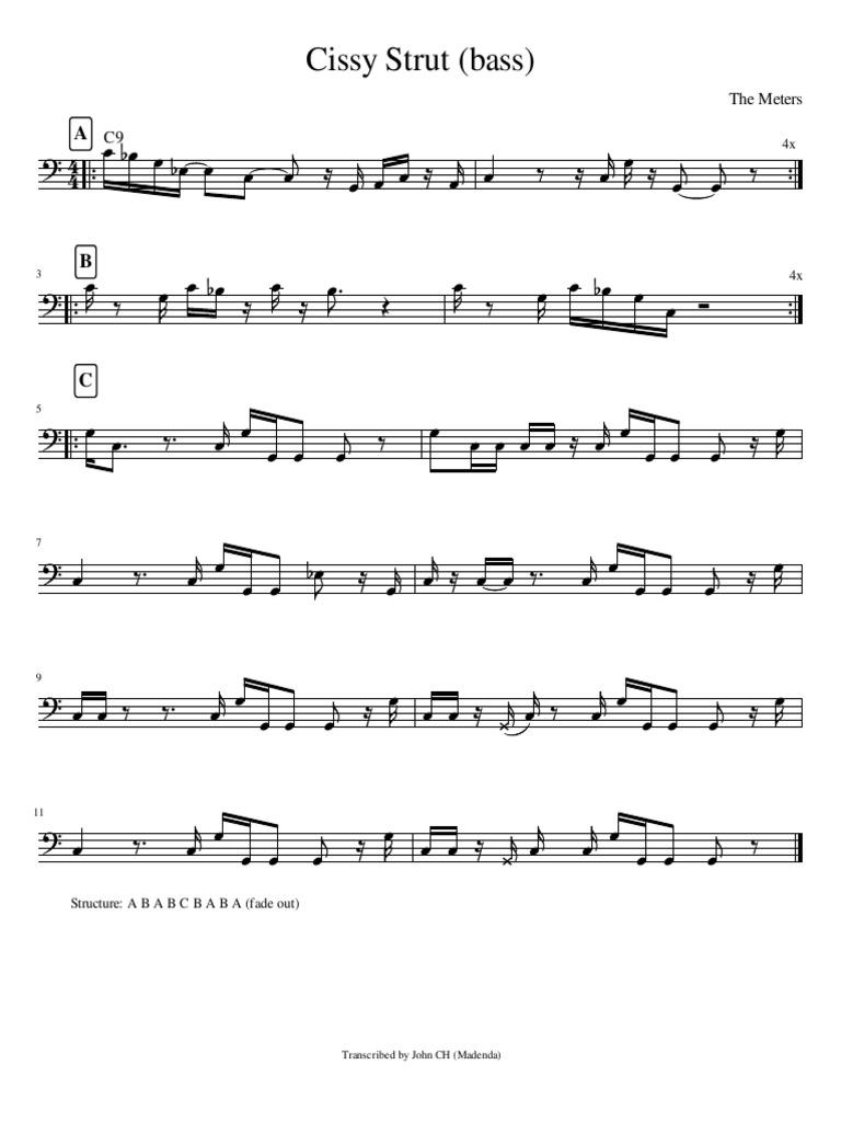 Cissy Strut Bass Line Transcription | PDF