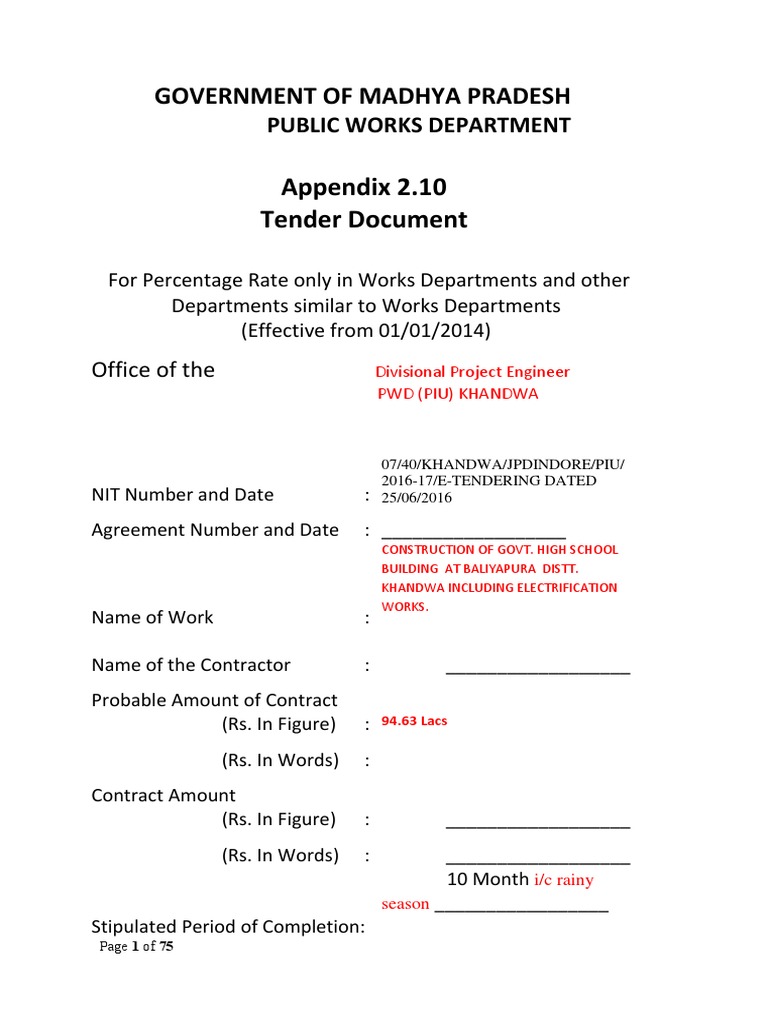 Appendix 2.10 Tender Document: Government of Madhya Pradesh | PDF ...