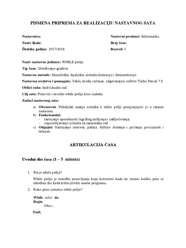 Priprema Za Čas | PDF