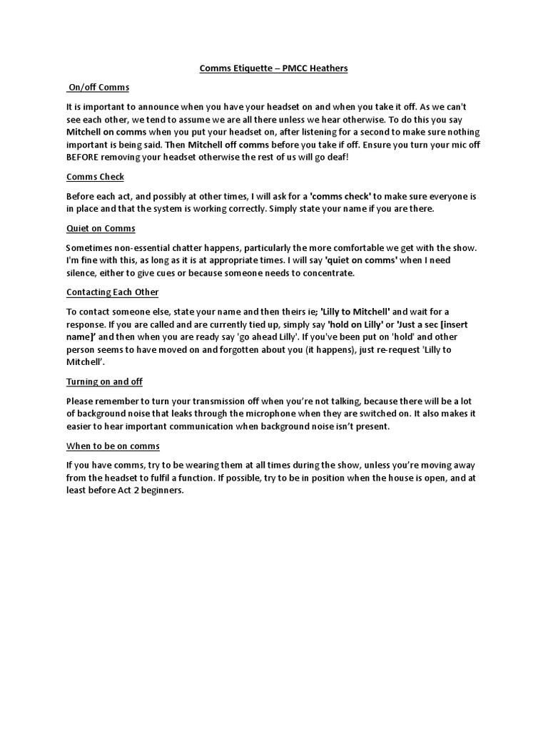 Comms Etiquette - PMCC Heathers | PDF