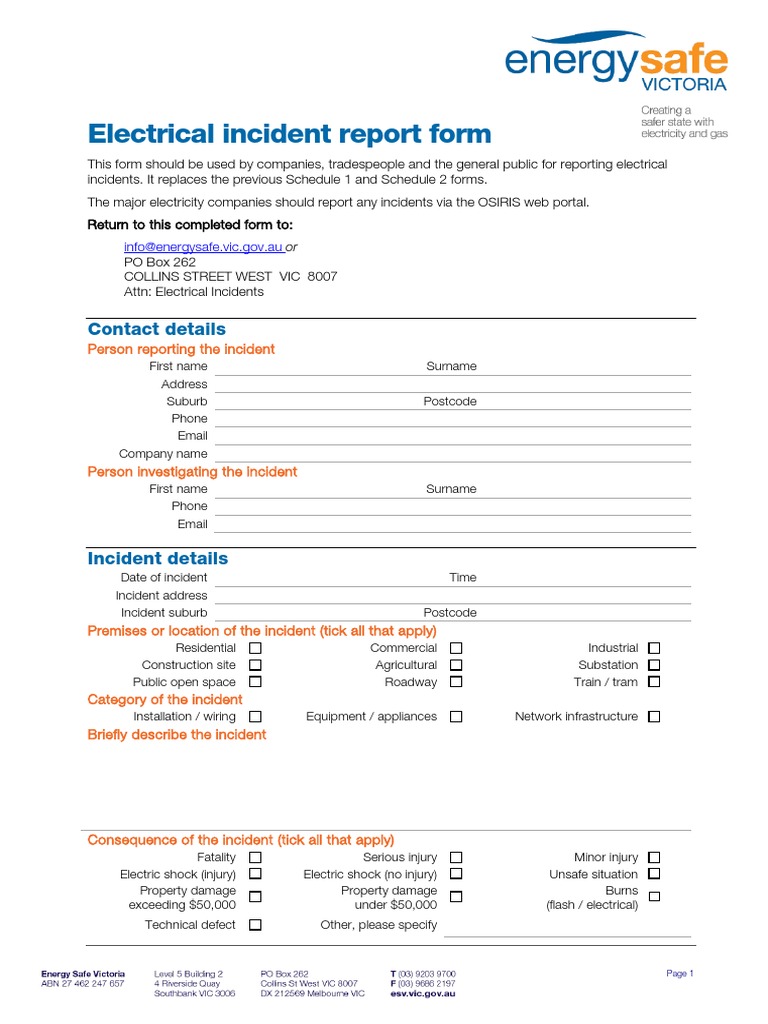 Electrical Incident Form | PDF | Injury | Accident (General)