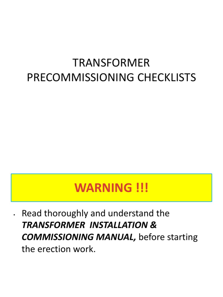 Power Transformer Pre Commisioning Checklist | PDF | Transformer | Relay