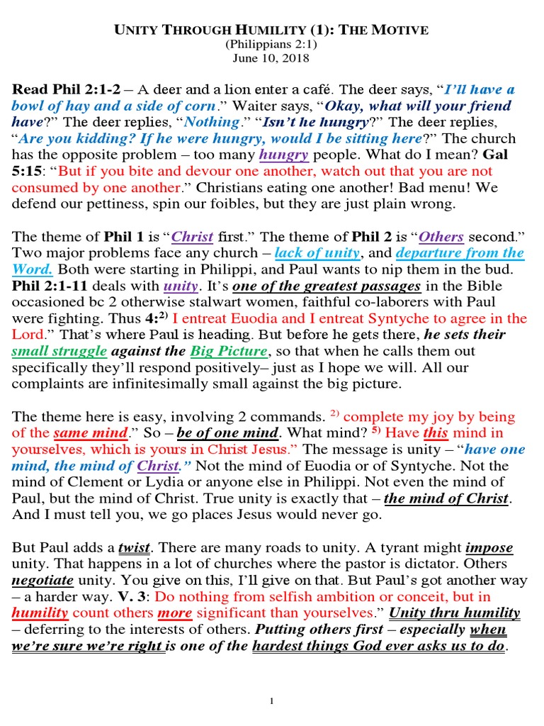 Unity Through Humility: The Motive | PDF | God In Christianity | Paul ...