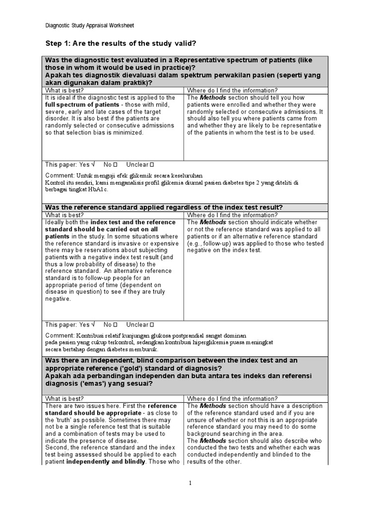 CEBM Diagnostic Study Appraisal Worksheet Translate | PDF | Sensitivity ...