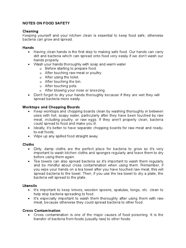 Notes On Food Safety | PDF | Foodborne Illness | Egg As Food