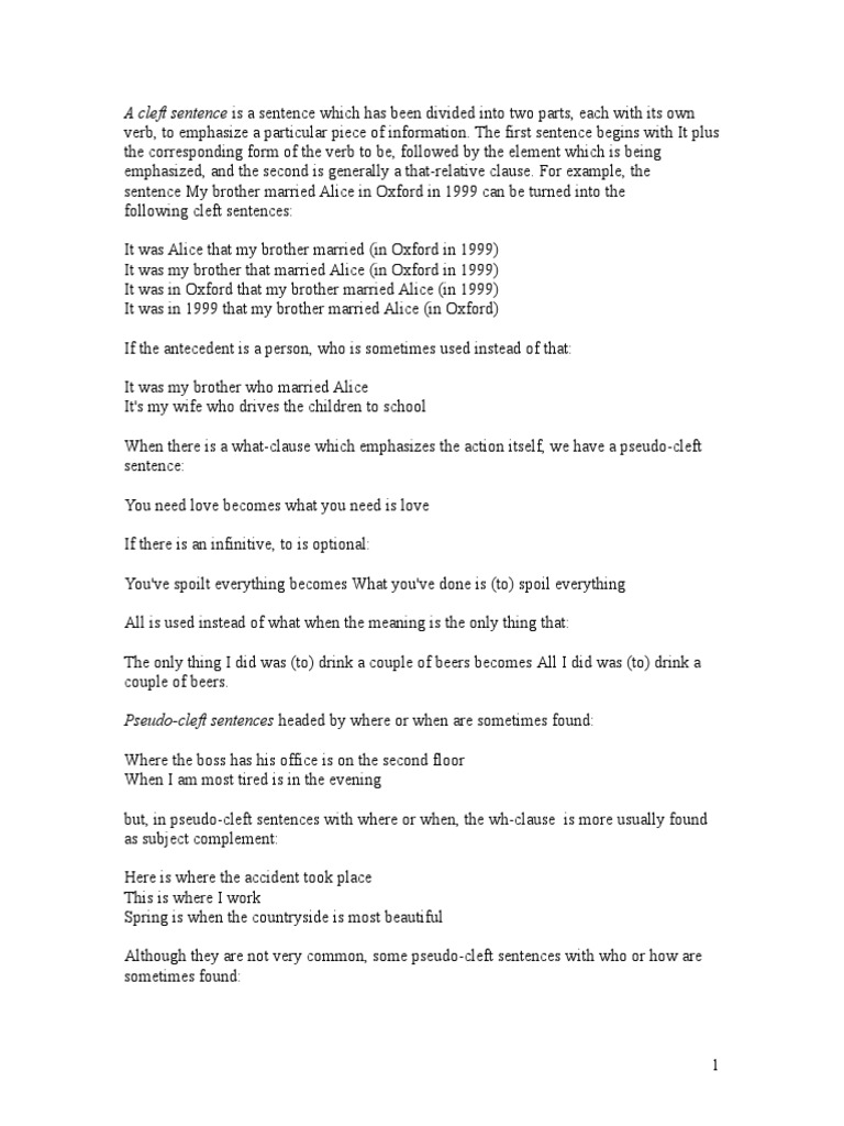 Cleft and Pseudo Cleft Sentences | PDF | Sentence (Linguistics ...