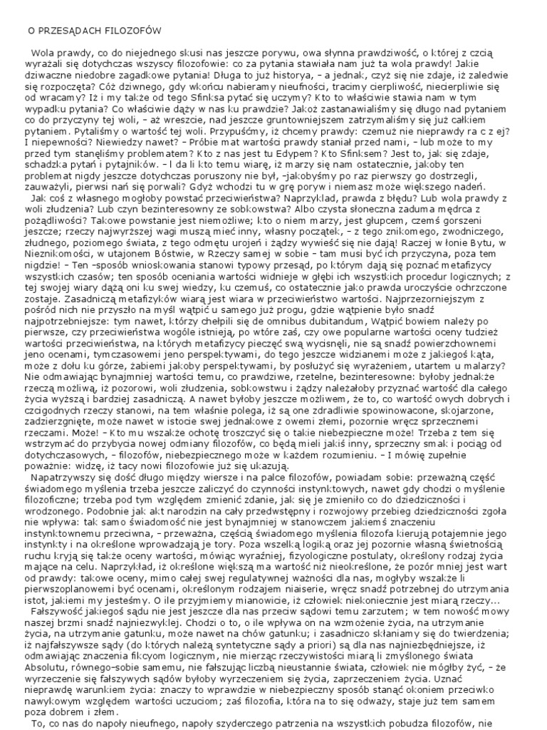 Nietzsche Fryderyk - O Przesądach Filozofów | PDF