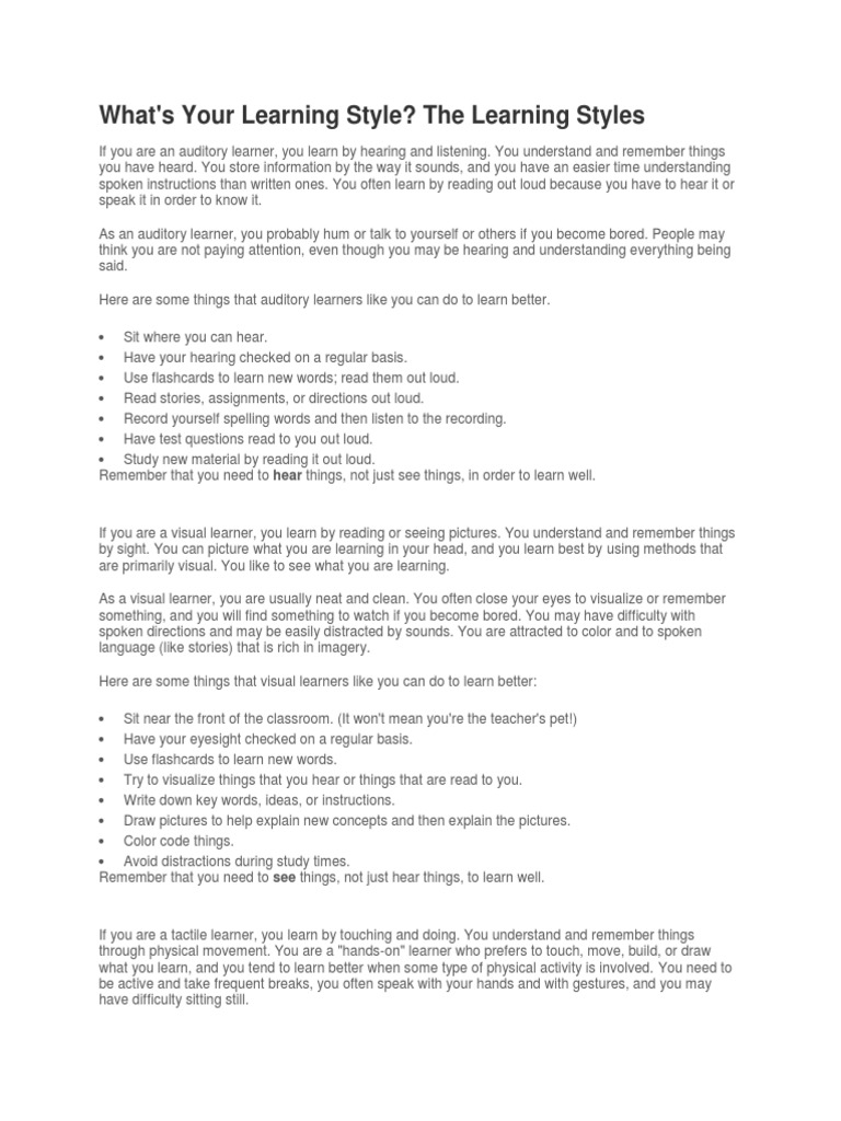 Learning Styles | PDF | Learning Styles | Educational Psychology