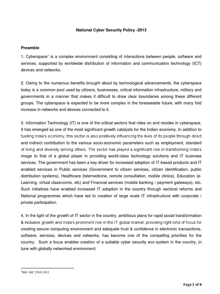 Towards a Secure and Resilient Cyberspace: India's National Cyber ...